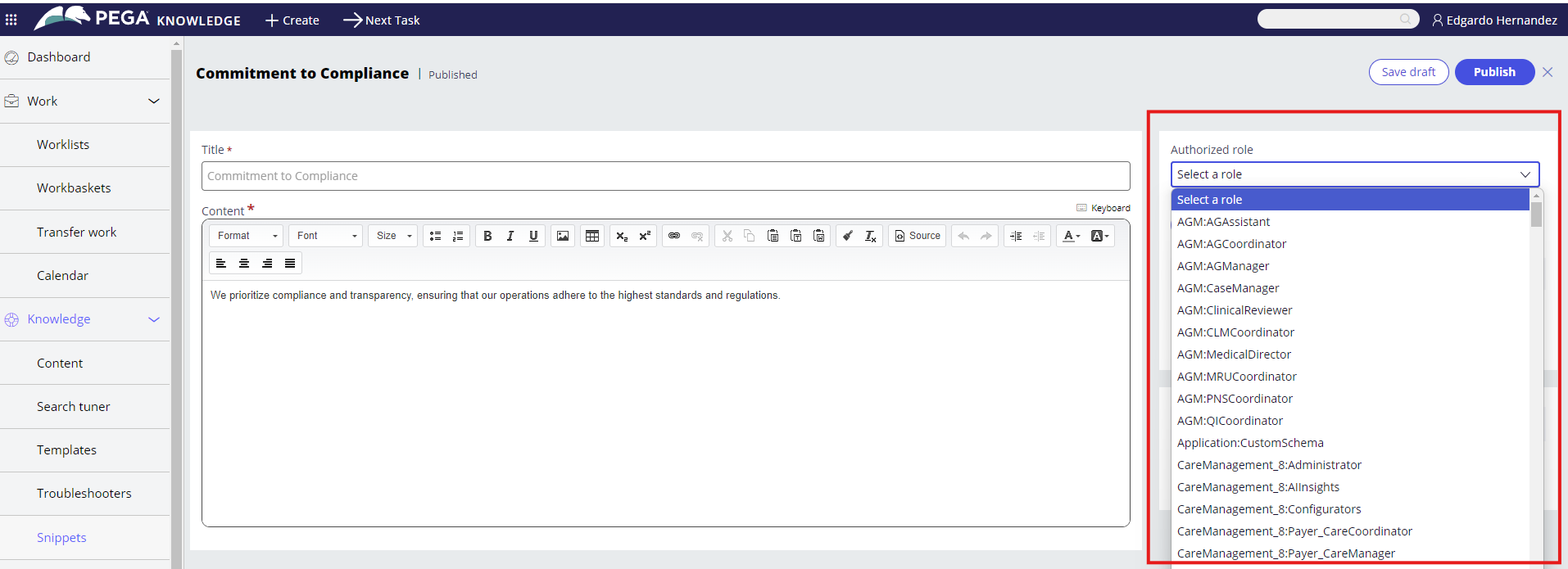 Knowledge Portal Snippet - Authorized Role | Support Center